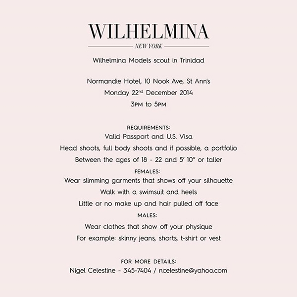 Wilhelmina Models of New York Scout In Trinidad ID 12834